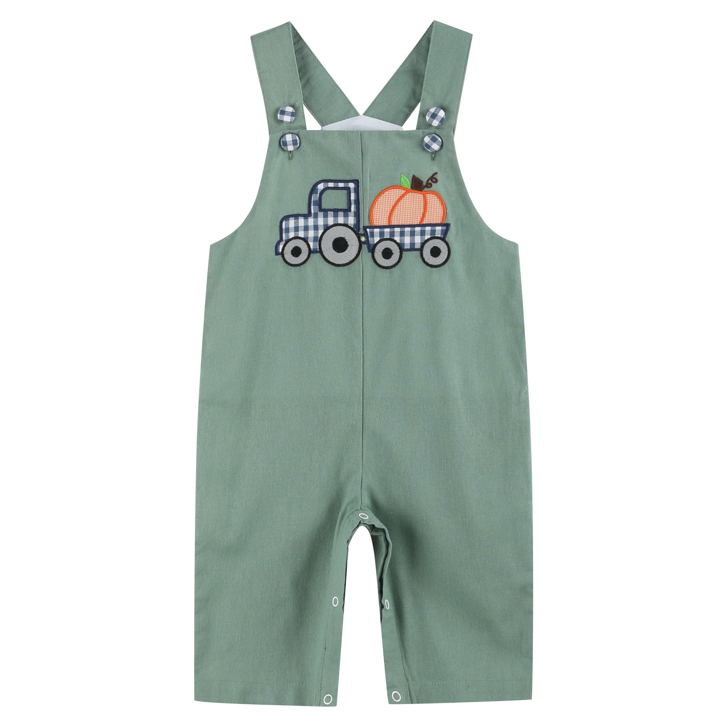 Buy Green Pumpkin Tractor Overalls by Lil Cactus – Pat's Monograms