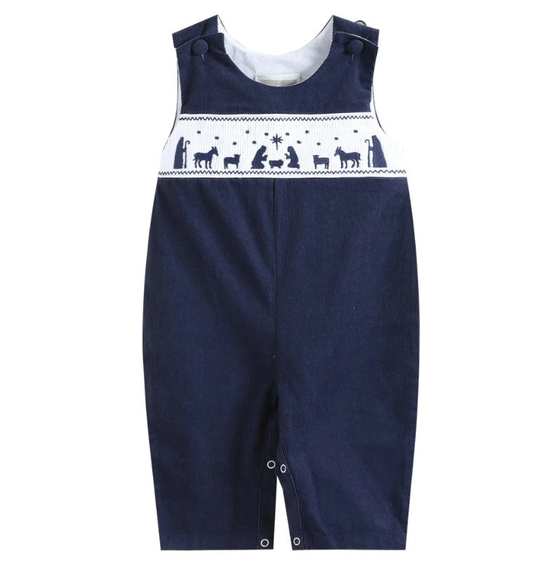 Buy Dark Blue Corduroy Nativity Smocked Overalls by Lil Cactus – Pat's ...